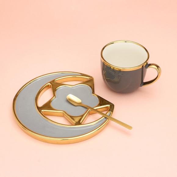 iFashionBox | Dining | Gray Gold Trimmed Ceramic Mug Tea Cup And Coffee ...